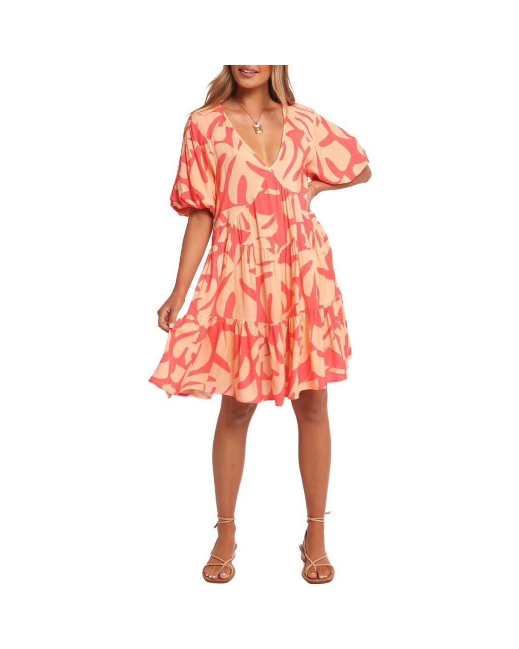 Petal & Pup Corinna Puff Sleeve Tiered Minidress | Lyst