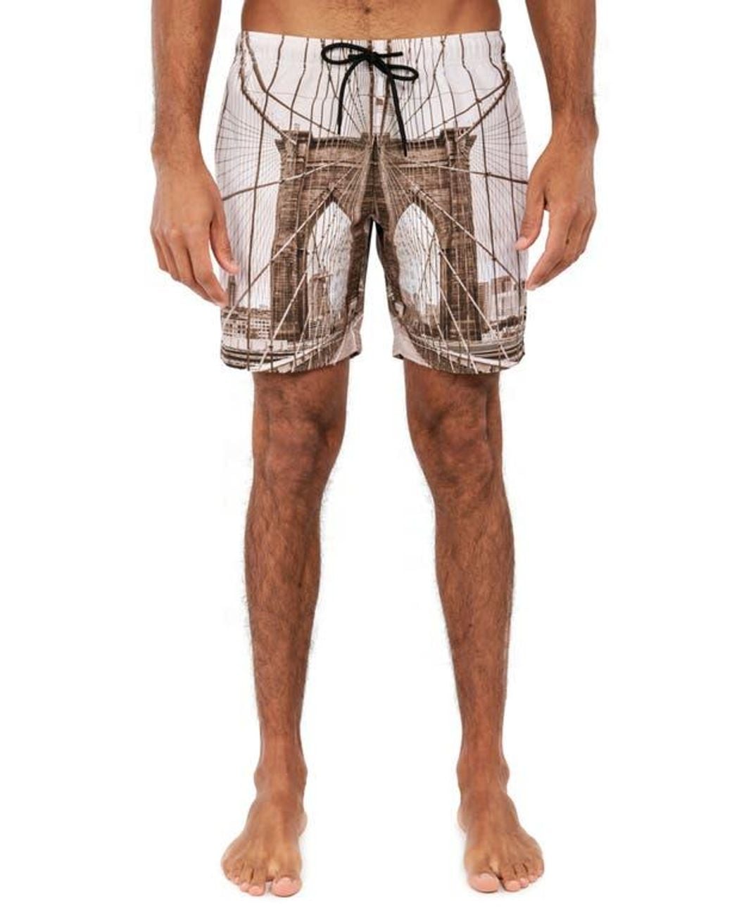 Brooklyn Brigade Slim Fit Brooklyn Bridge Swim Trunks in Gray for Men ...