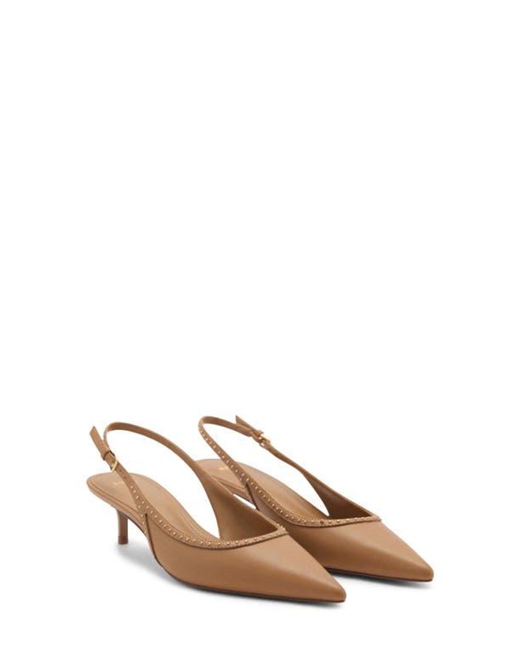 Mango Stud Pointed Toe Kitten Heel Slingback Pump in Natural | Lyst