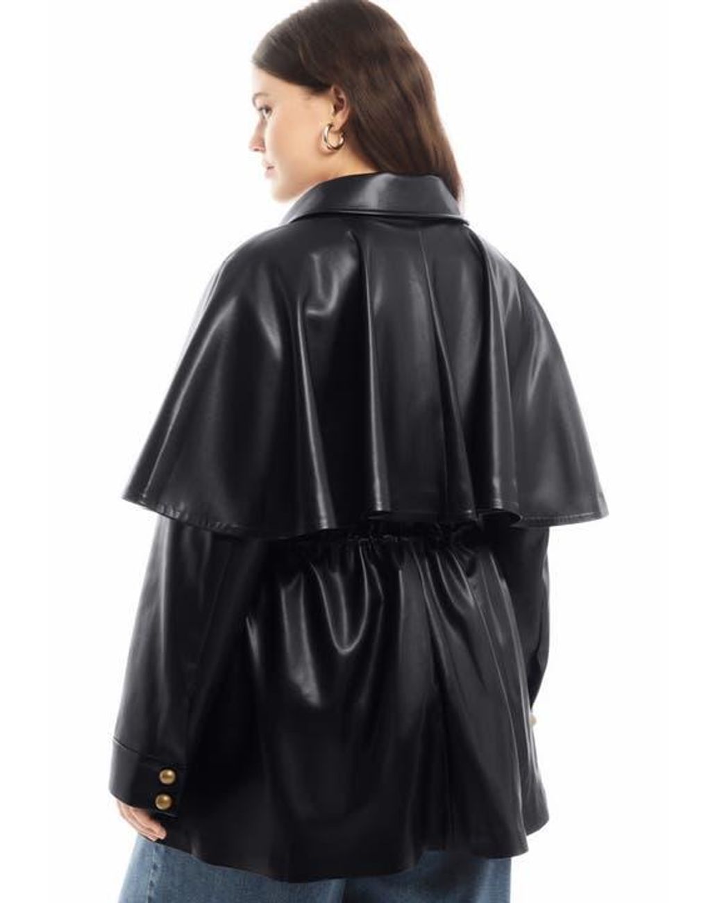 June + Vie Faux Leather Cape Jacket in Blue | Lyst