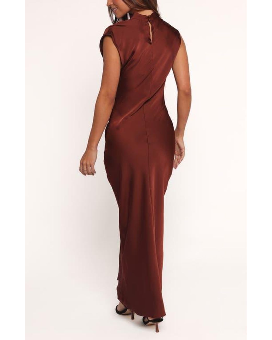 Petal & Pup Meryn Ruched Satin Maxi Dress in Red | Lyst