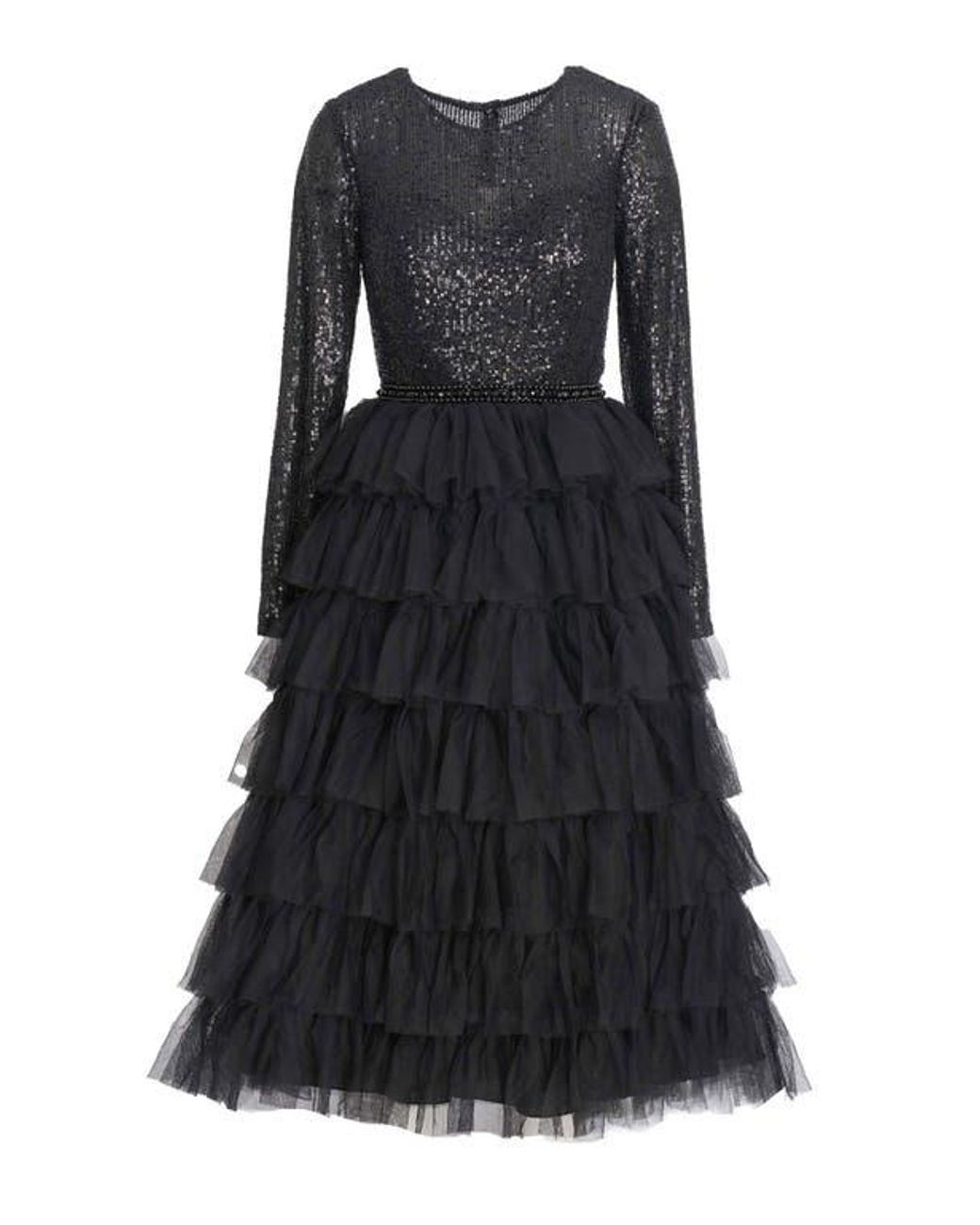 Mac Duggal Sequined Layered Tulle A-Line Cocktail Dress in Black | Lyst