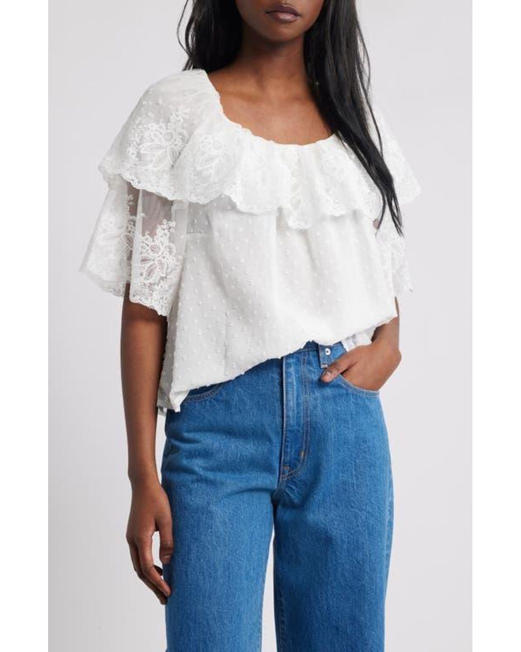 Lipsy Lace Off The Shoulder Top in White | Lyst
