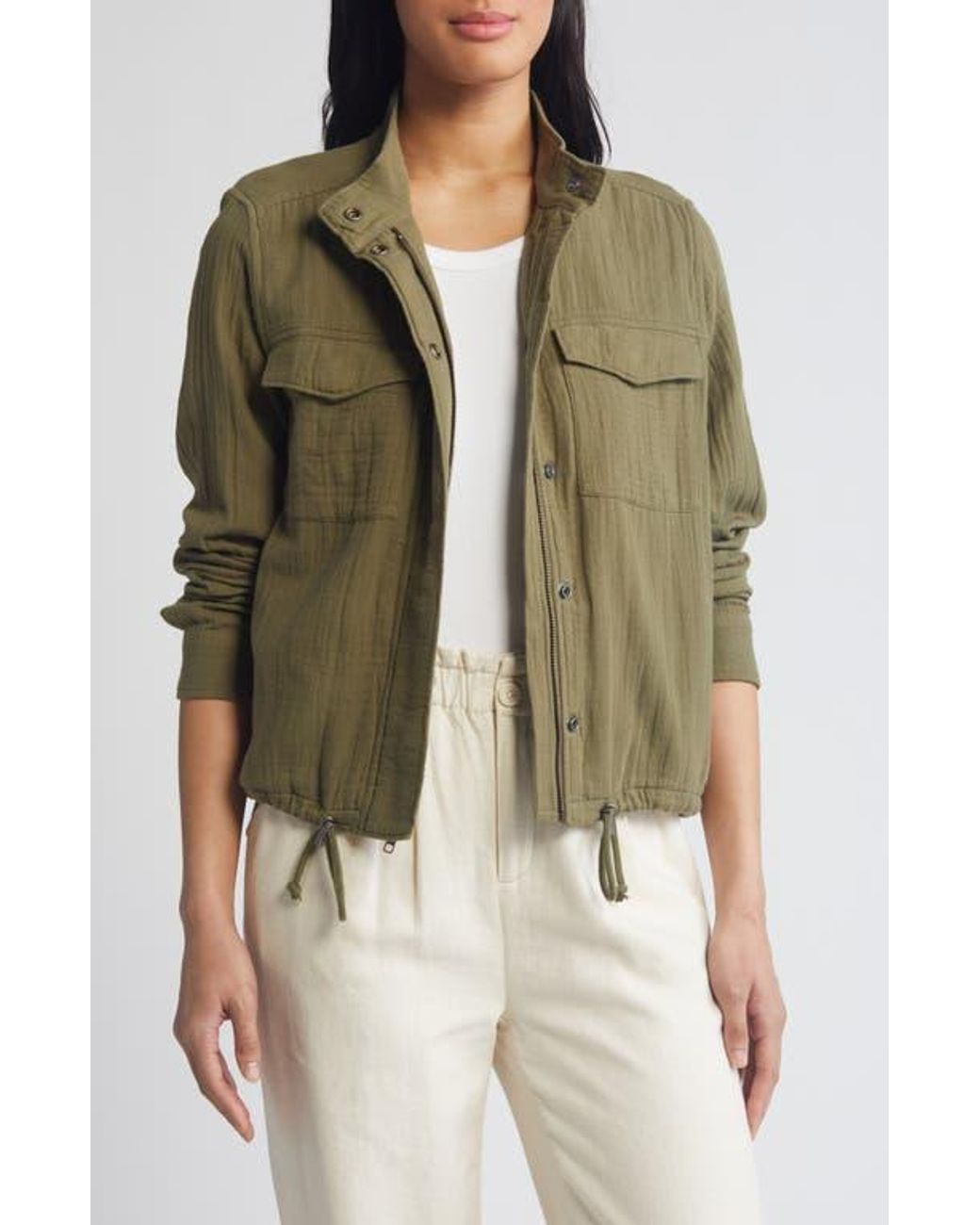 Caslon Cotton Gauze Utility Jacket in Green | Lyst
