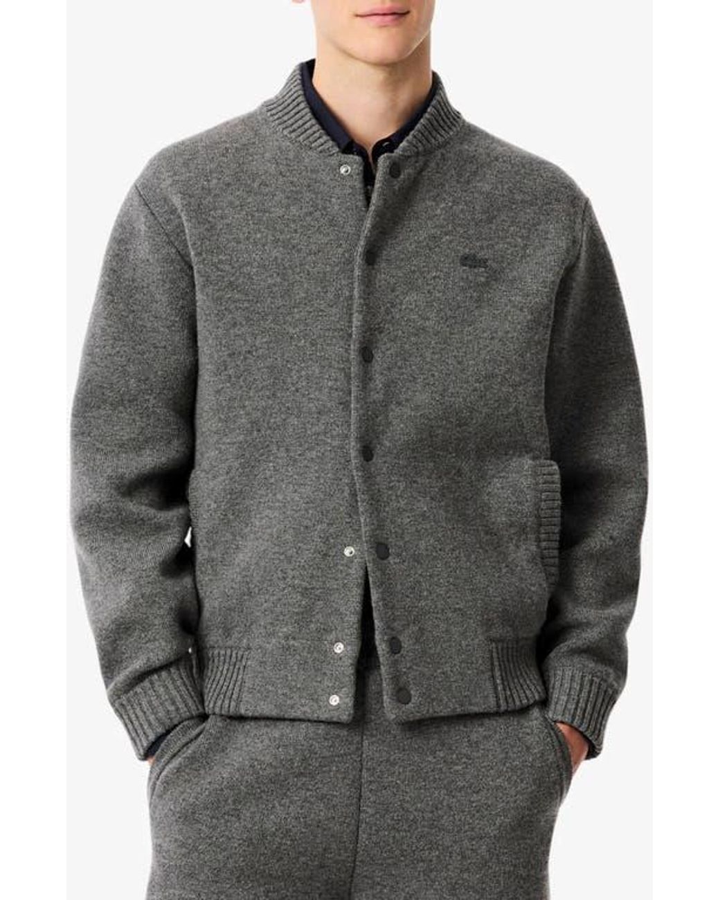 Lacoste Double Face Wool Blend Bomber Jacket in Gray for Men | Lyst