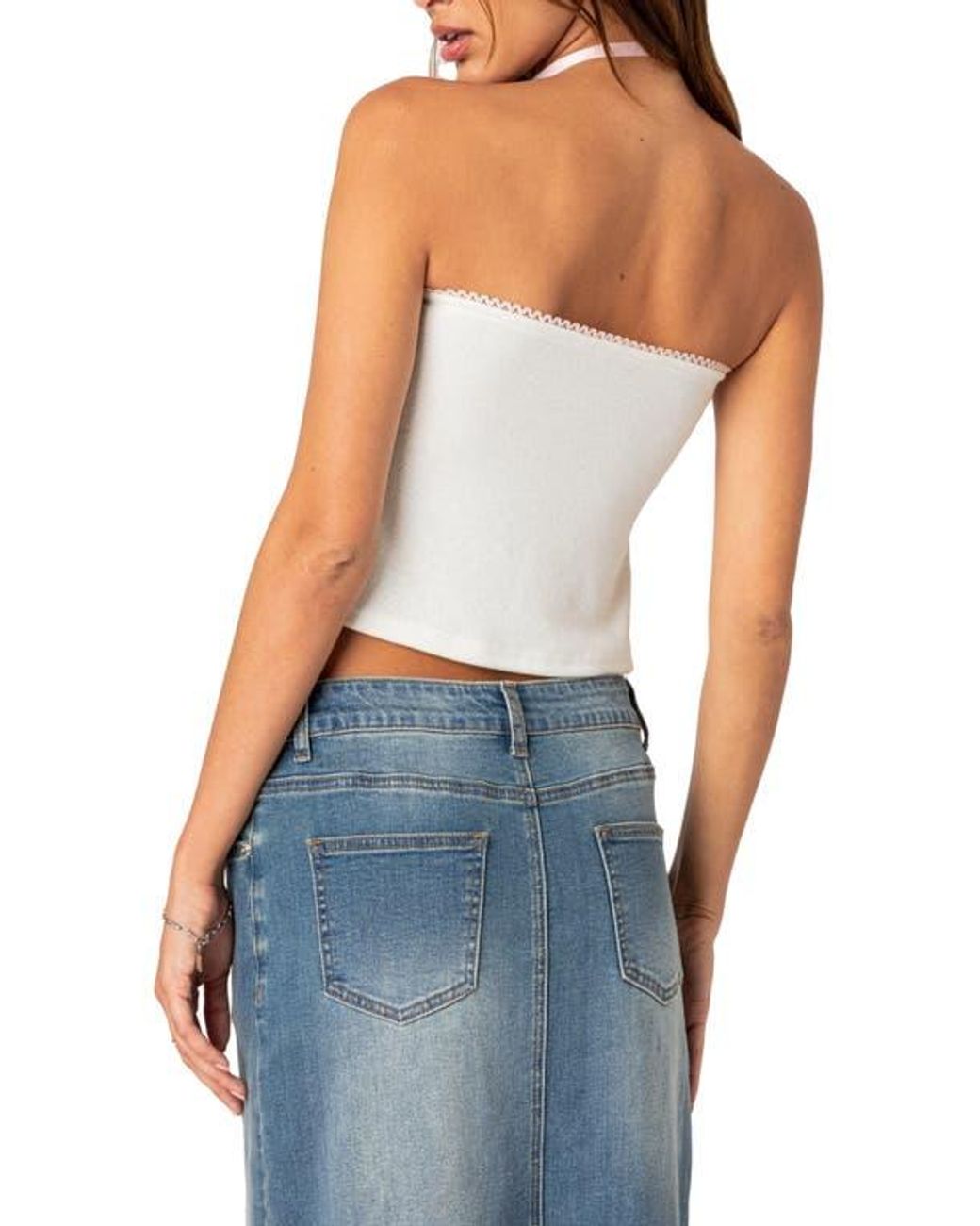 Edikted Percy Pointelle Split Front Tube Top in Blue | Lyst