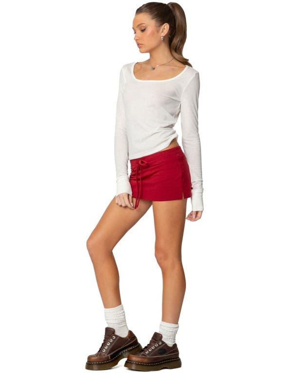 Edikted Bayside Stretch Cotton Micro Skort in Red | Lyst
