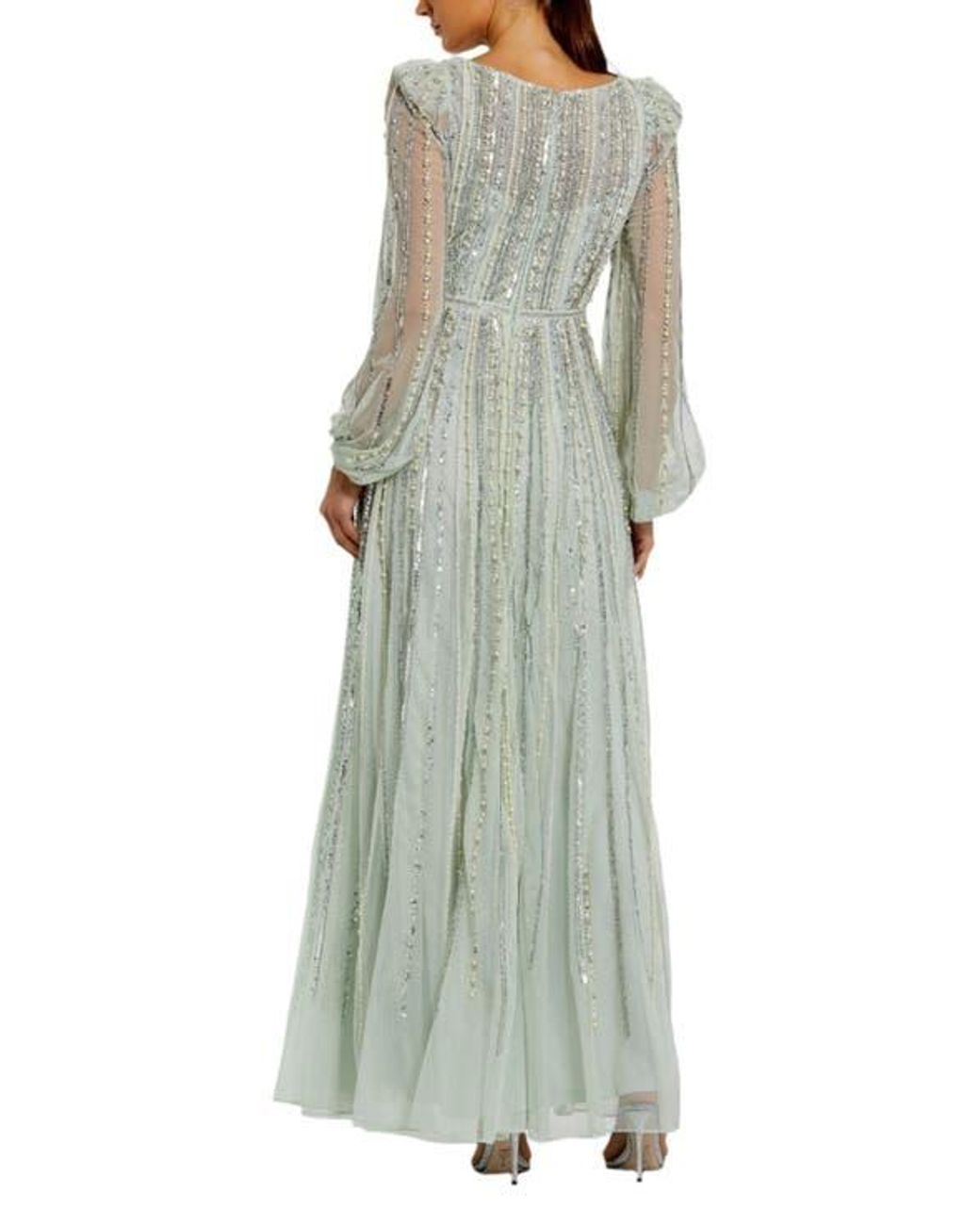 Mac Duggal Embellished Long Sleeve A-Line Evening Gown in Green | Lyst