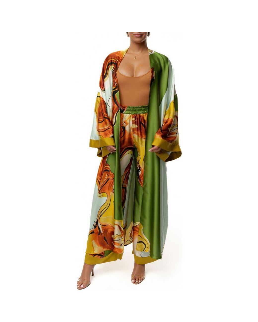 JLUXLABEL Nola Satin Maxi Duster in Green | Lyst