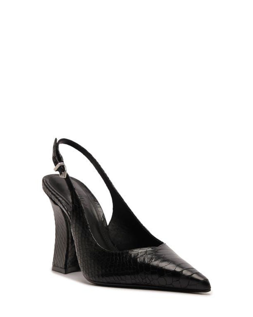 SCHUTZ SHOES Michelle Snakeskin Embossed Slingback Pump in Black | Lyst