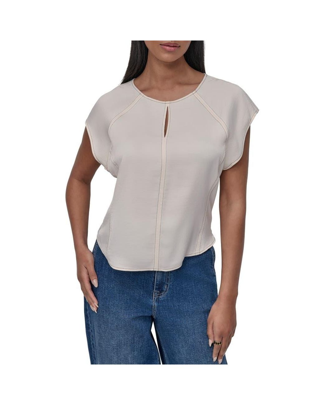 DKNY Glazed Crinkle Satin Top in Gray | Lyst