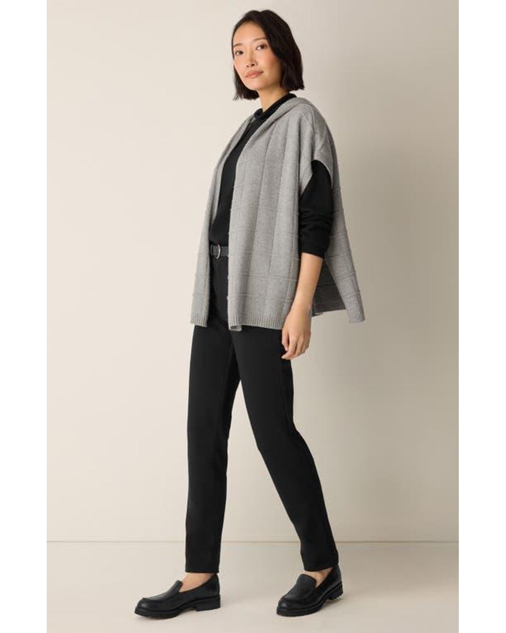 Eileen Fisher Cotton Blend Hooded Poncho in Gray | Lyst