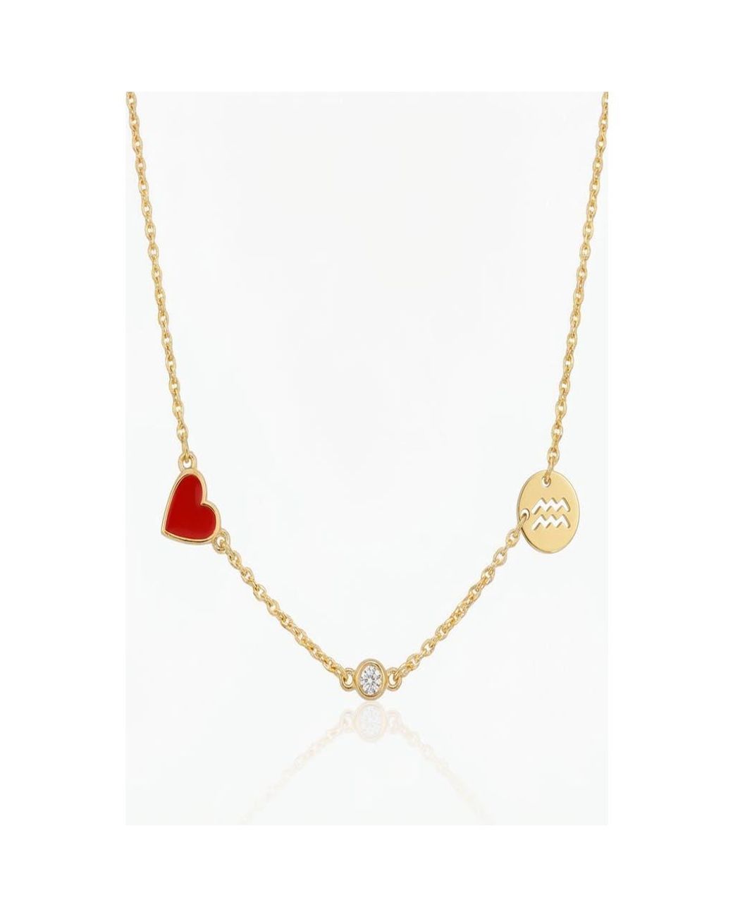 Oak & Luna Inez Heart Necklace With Diamond & Zodiac Sign in Metallic ...