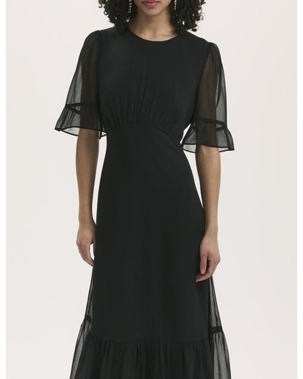 Finery London Jennifer Short Sleeve Chiffon Midi Dress in Black | Lyst