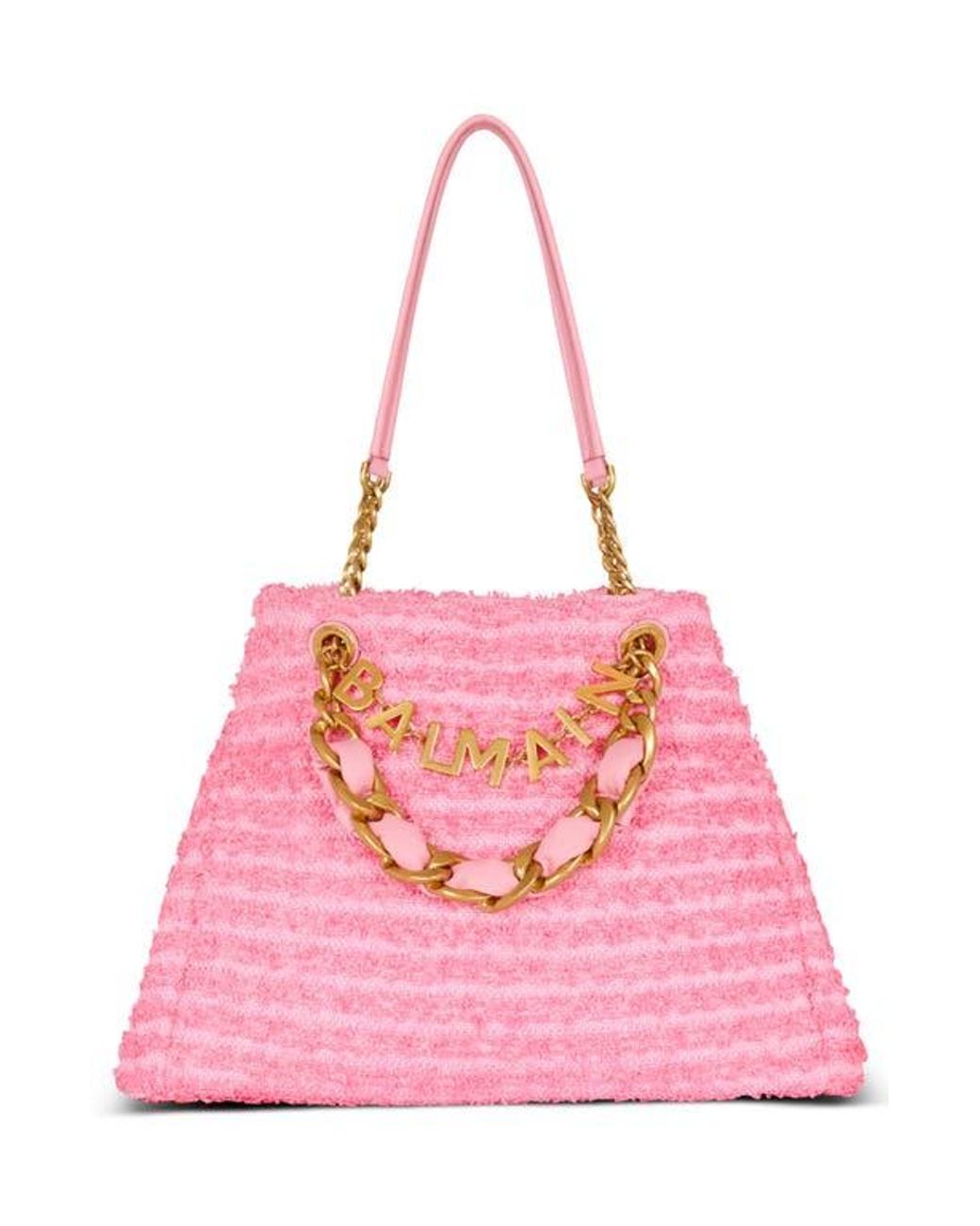 Balmain 1945 Raffia & Tweed Soft Tote in Pink | Lyst