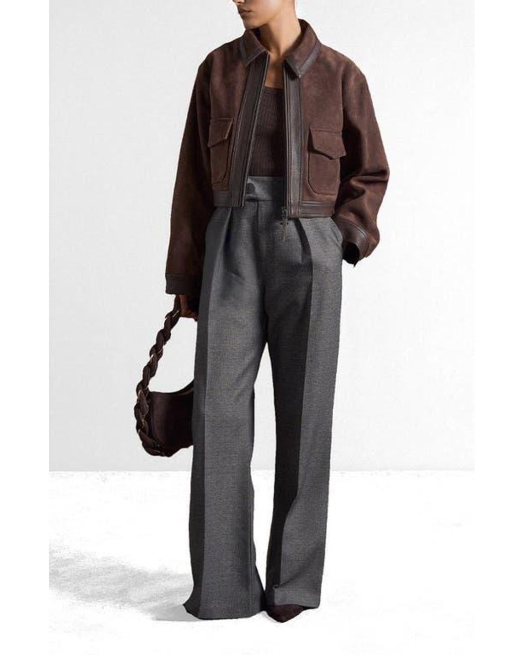 Manière De Voir Denise Suede & Pebbled Leather Jacket in Brown | Lyst