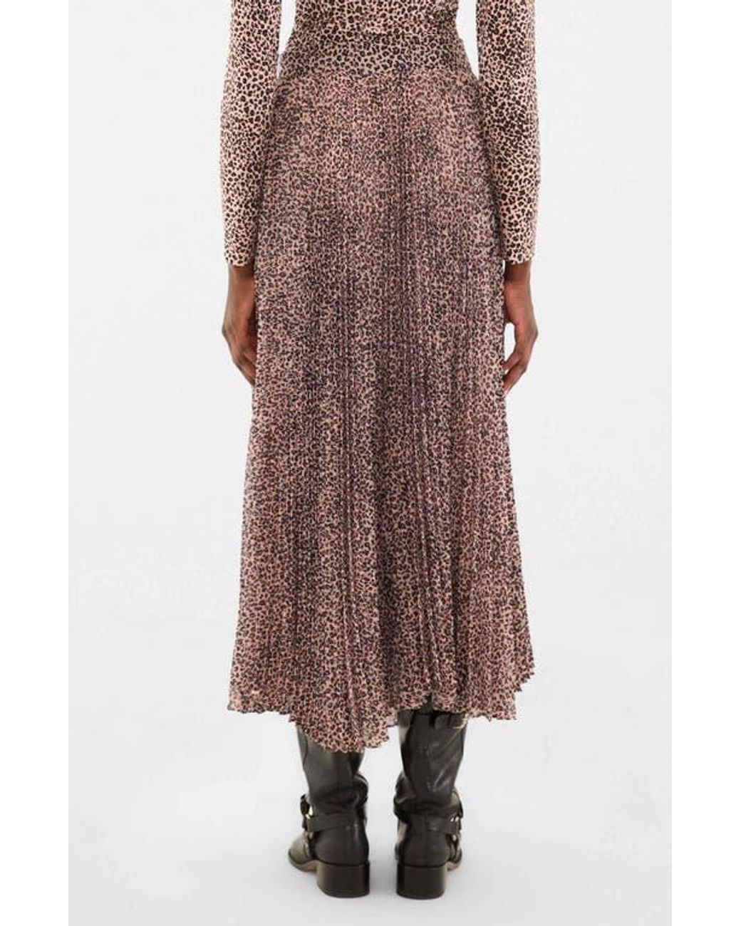 FARM Rio Pleated Leopard Print Midi Skirt in Brown | Lyst