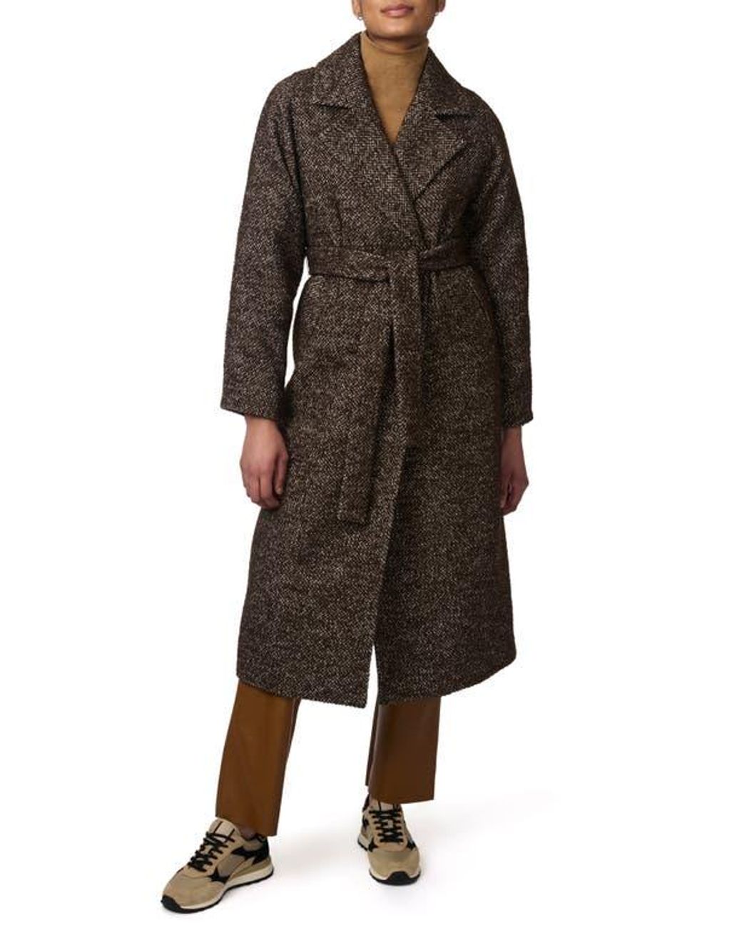 Bernardo Textured Herringbone Longline Wrap Coat in Black | Lyst