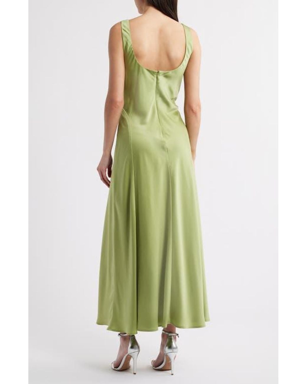 Wayf Tala Cowl Neck Satin Gown in Green | Lyst
