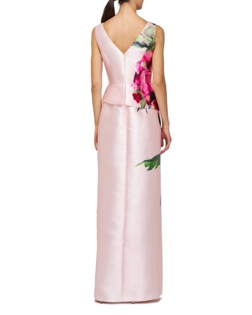 Kay Unger Luciana Placed Floral Column Gown in Pink | Lyst