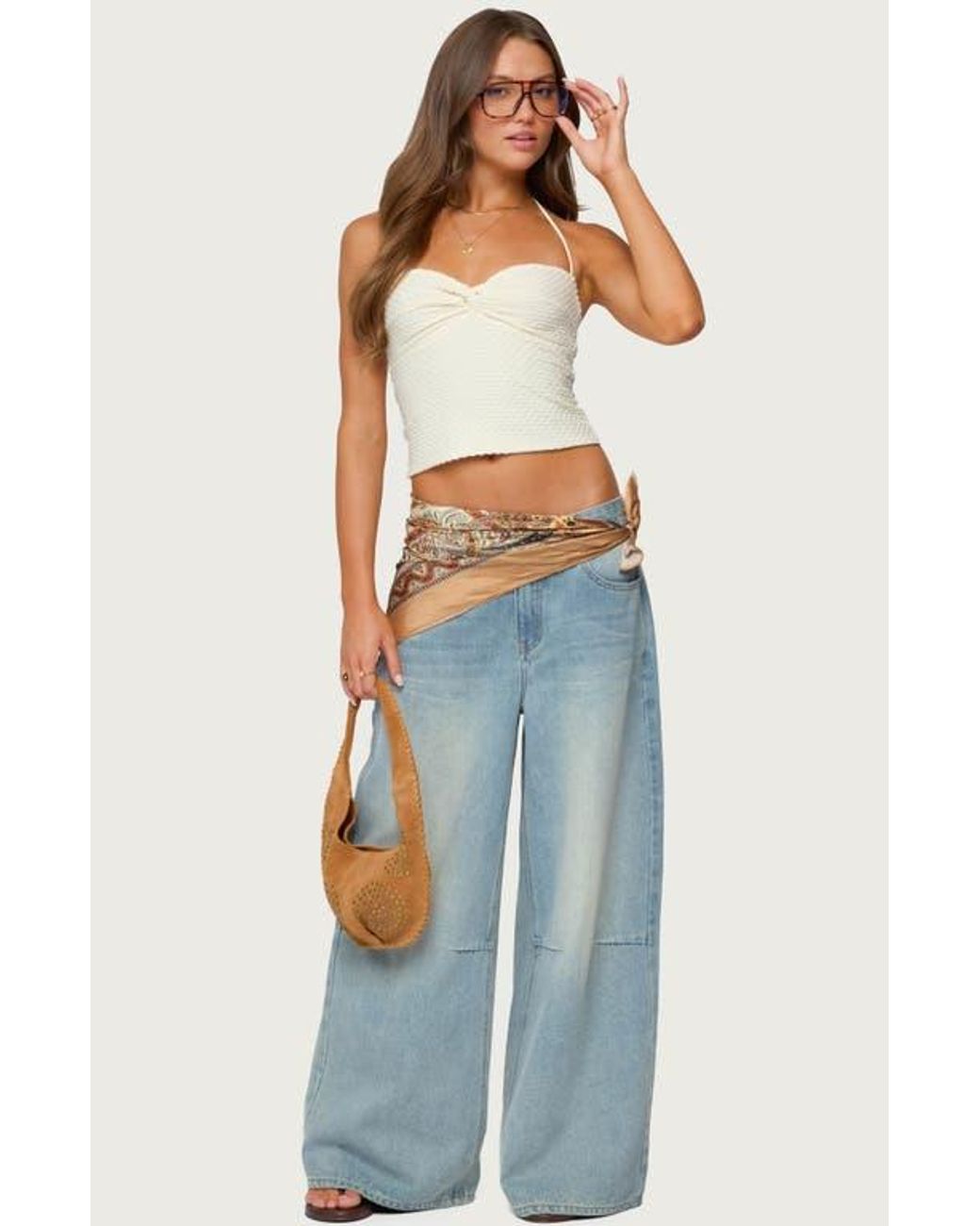 Edikted Zoee Textured Halter Top in Blue | Lyst