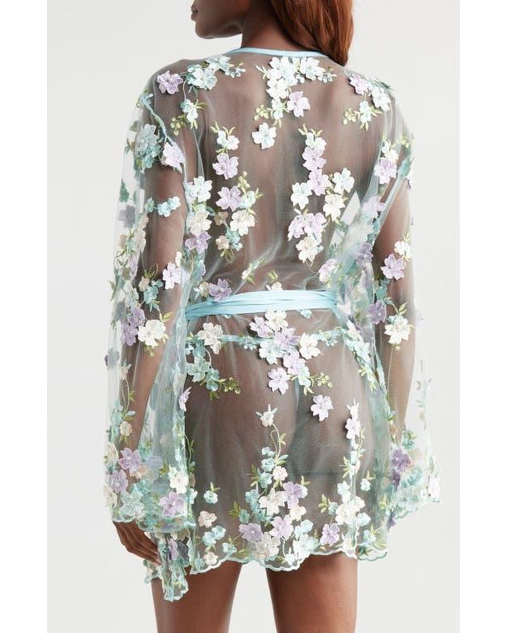 Kilo Brava Floral Embroidered Sheer Mesh Robe in Blue | Lyst