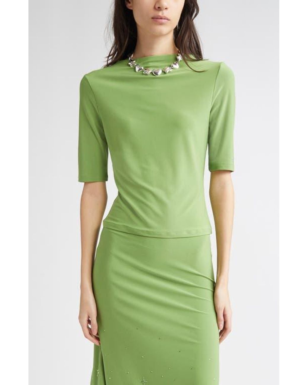 Sandy Liang Quill Jersey Top in Green | Lyst