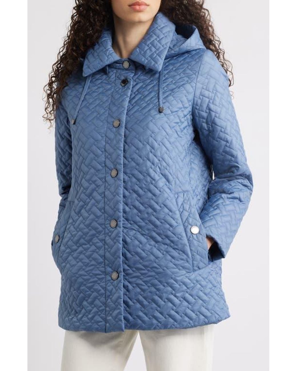 London Fog Water Resistant Quilted Jacket With Removable Hood in Blue ...