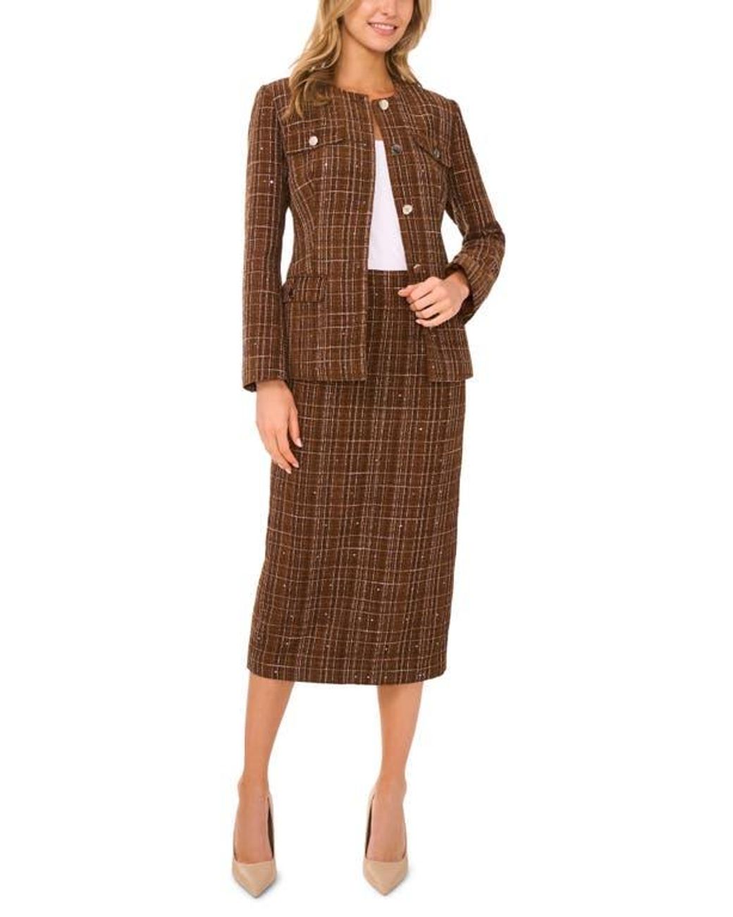 Ted Baker Collarless Tweed Jacket in Brown | Lyst