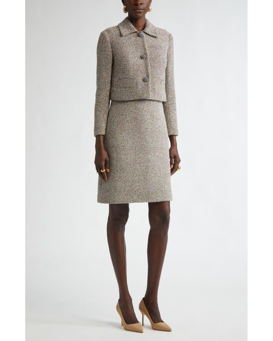 St. John Metallic Eyelash Tweed Jacket in Gray | Lyst