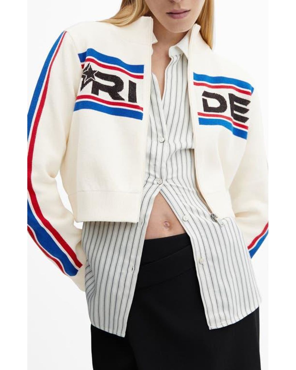Mango Racing Crop Cardigan in Black | Lyst
