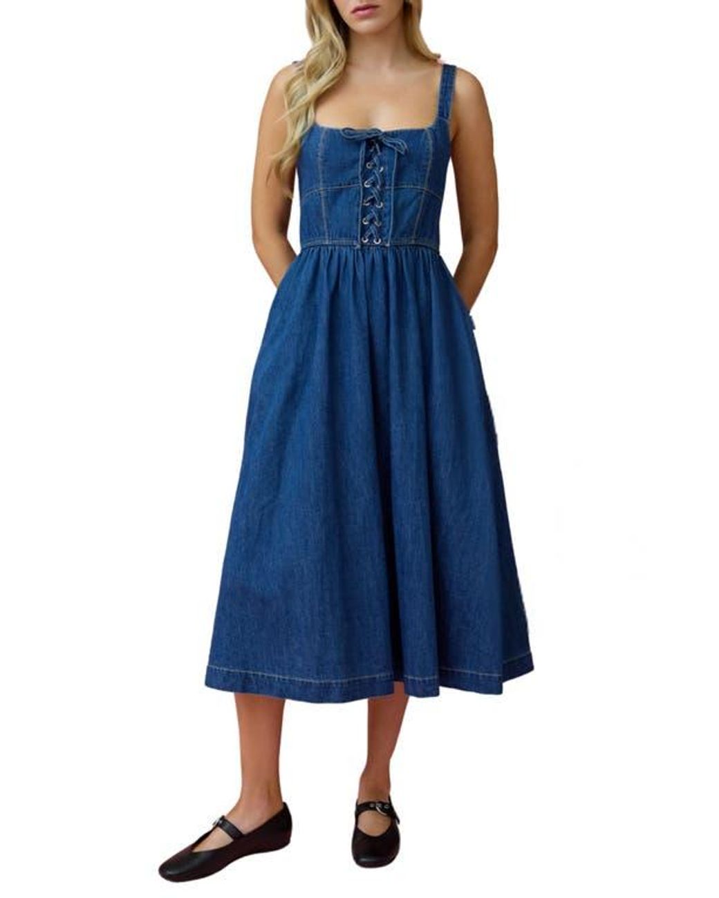 Blu Pepper Lace-Up Midi Dress in Blue | Lyst