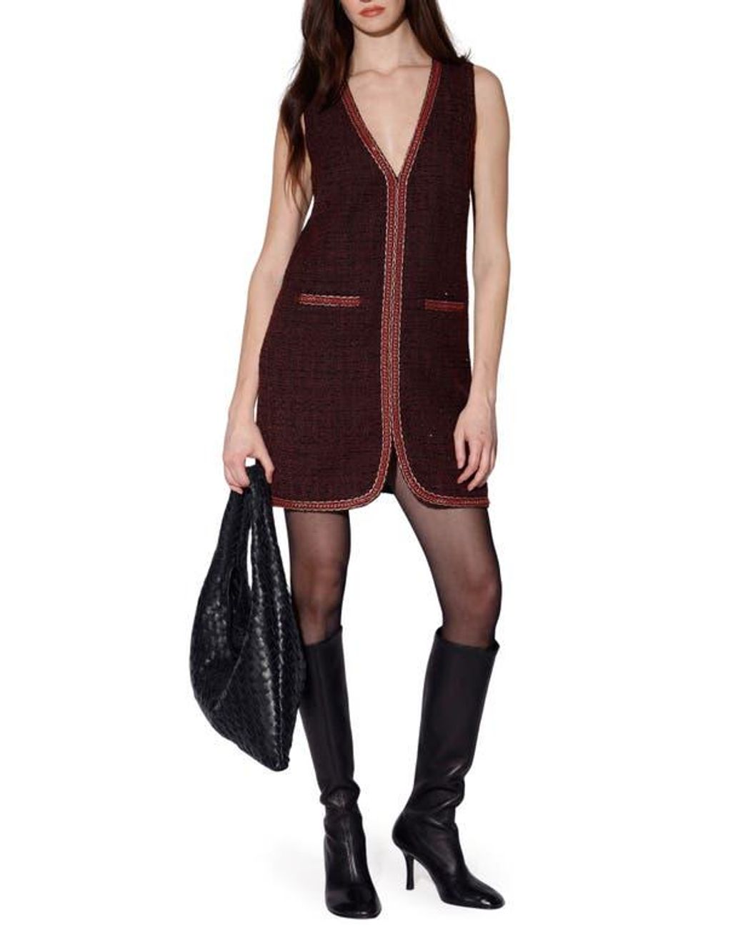Walter Baker Evie Sleeveless Tweed Dress in Red | Lyst