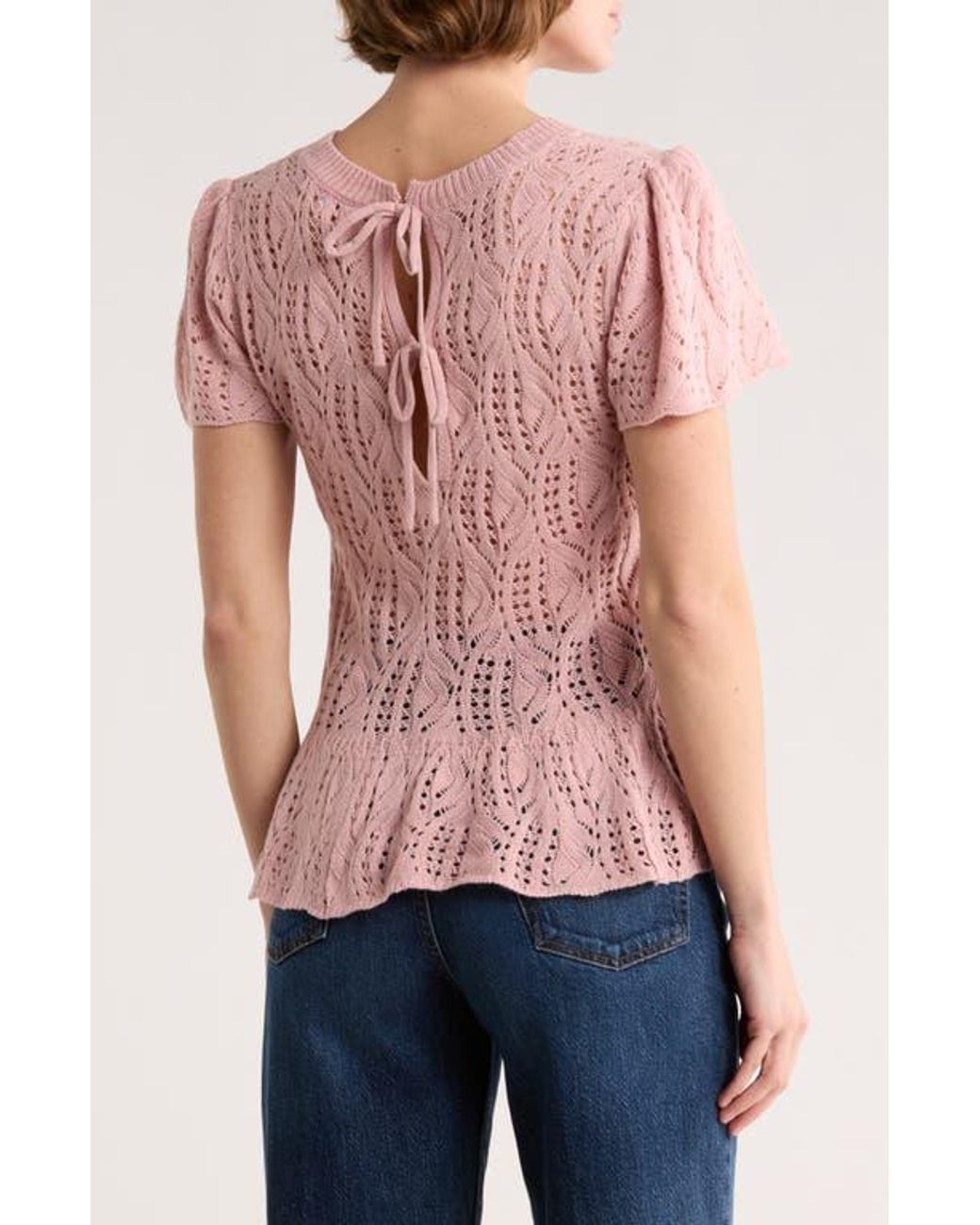 DR2 by Daniel Rainn Openwork Peplum Top in Pink | Lyst