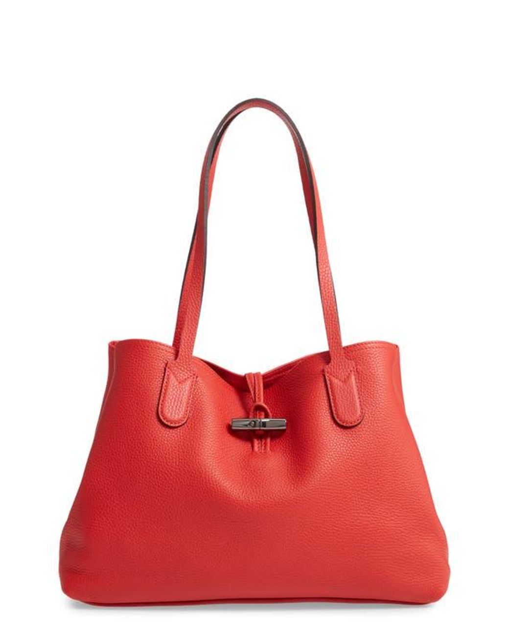 Longchamp Roseau Essential Mid Leather Tote in Red | Lyst