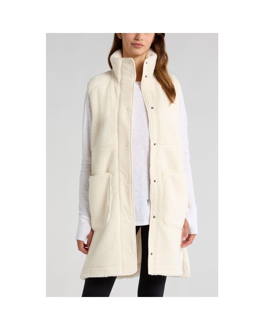 Zella Faux Shearling Longline Vest in Natural | Lyst