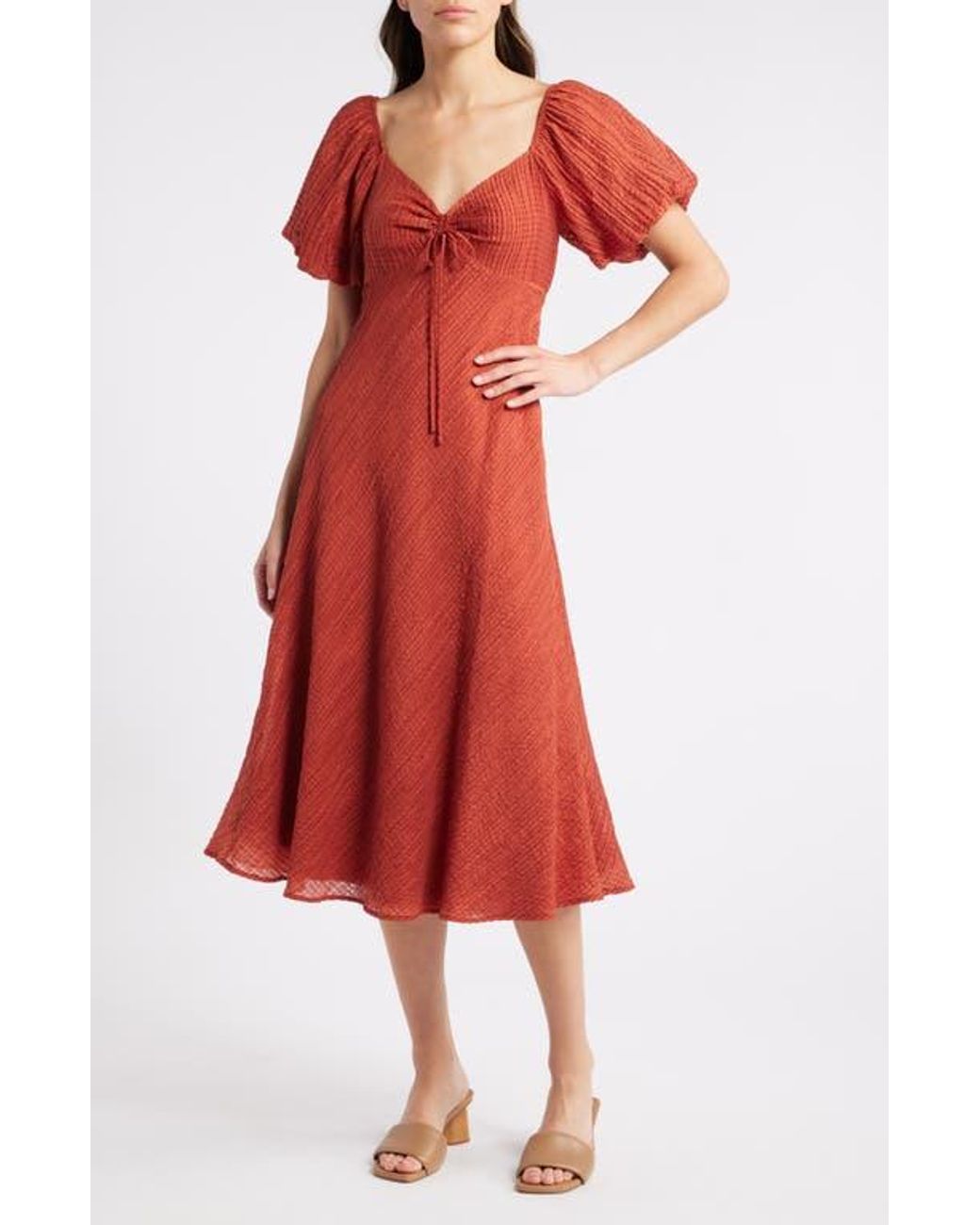 Mila + Mate Texture Puff Sleeve Minidress in Red | Lyst