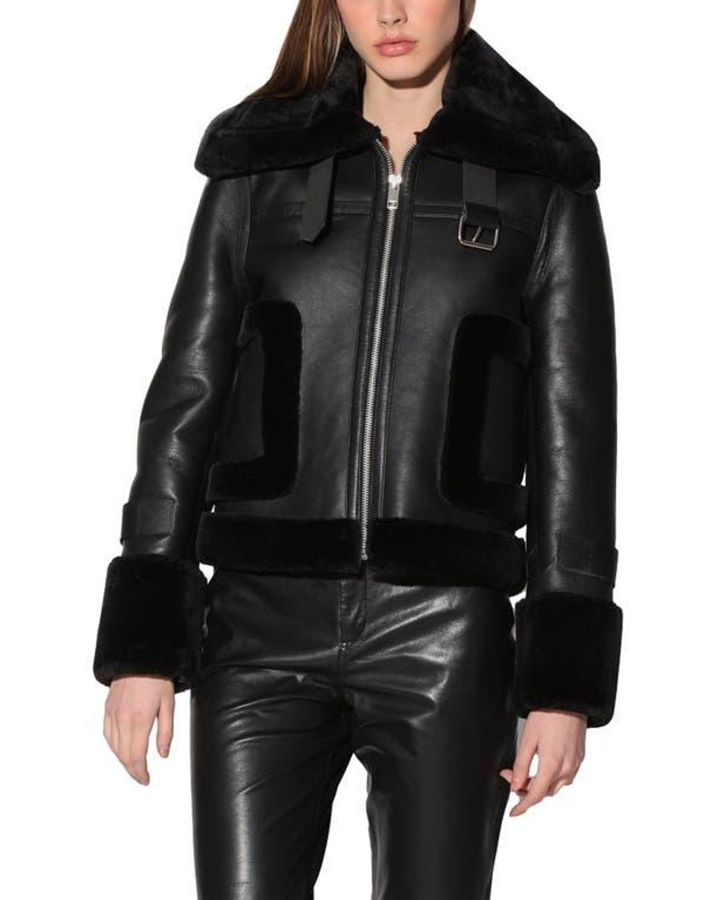 Walter Baker Lianna Faux Fur Trim Leather Jacket in Black | Lyst