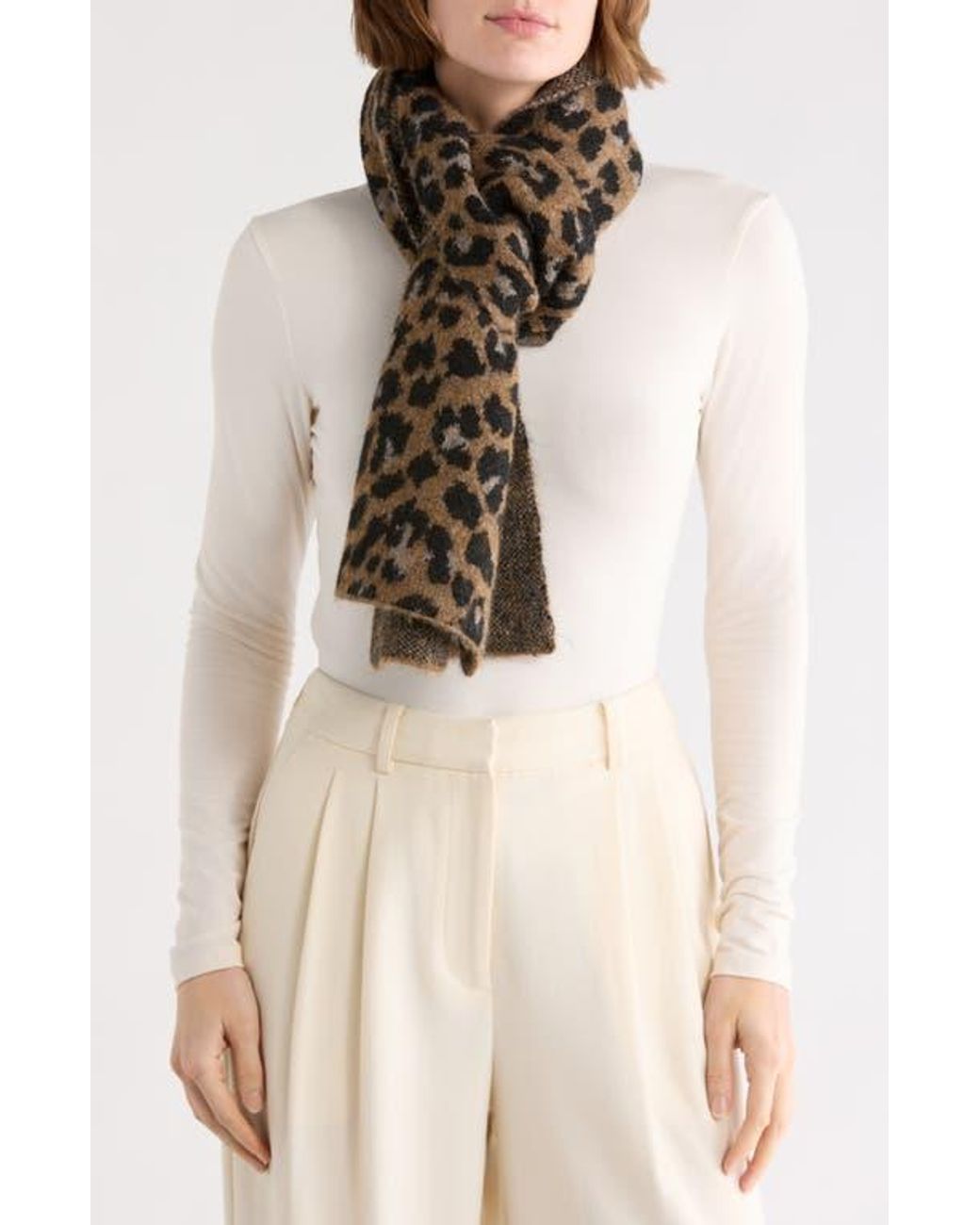 AllSaints Leopard Print Fuzzy Scarf in Natural | Lyst