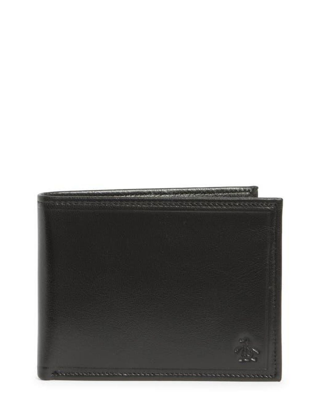 Original Penguin Stitch Crease Leather Bifold Wallet in Black for Men ...
