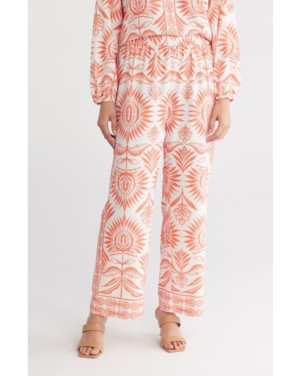 Gemma Jane Wide Leg Border Print Pants in Pink | Lyst