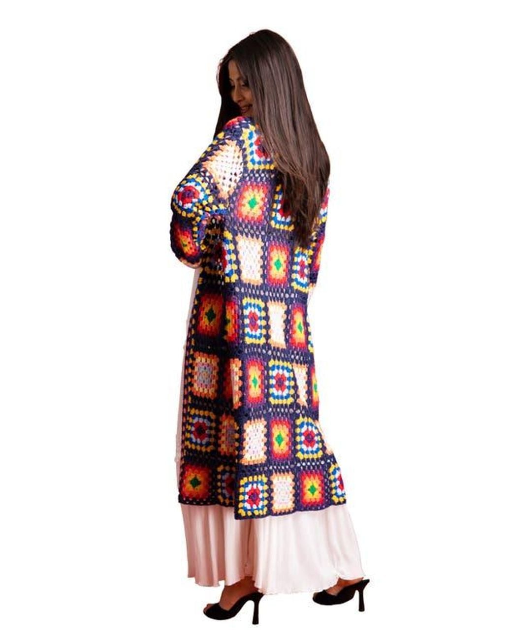 Saachi Granny Square Crochet Longline Cardigan in Red | Lyst