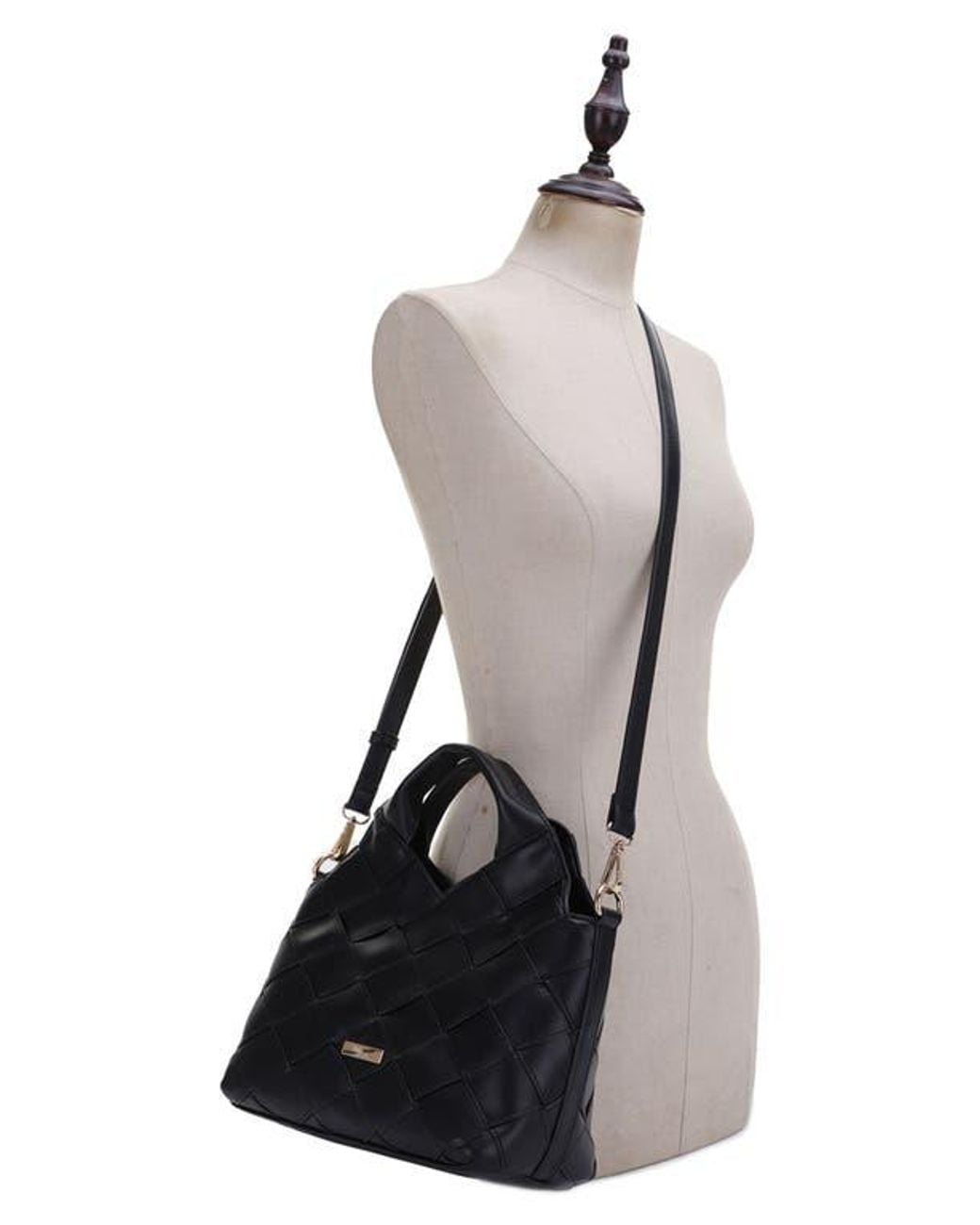 MALI + LILI Lucy Woven Vegan Leather Tote in Black | Lyst