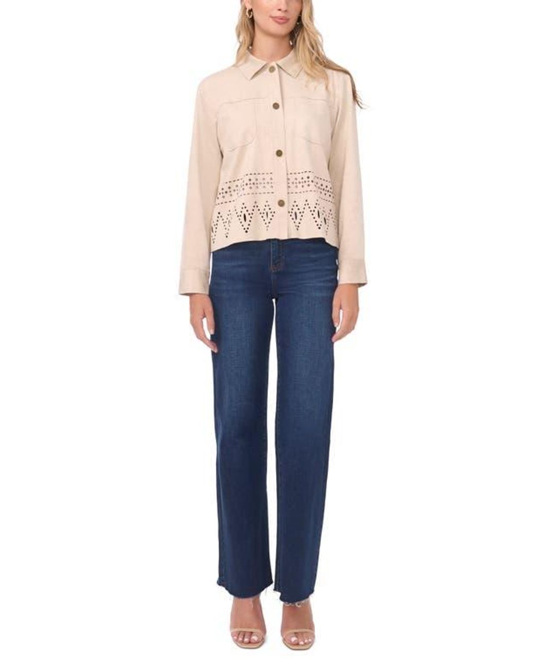 Vince Camuto Eyelet Cutout Hem Faux Suede Jacket in Blue | Lyst