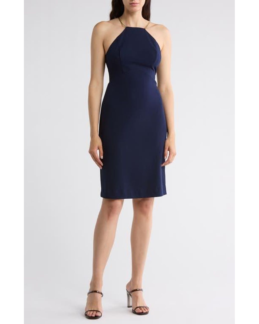 Trina Turk Sora Halter Neck Sheath Dress in Blue | Lyst