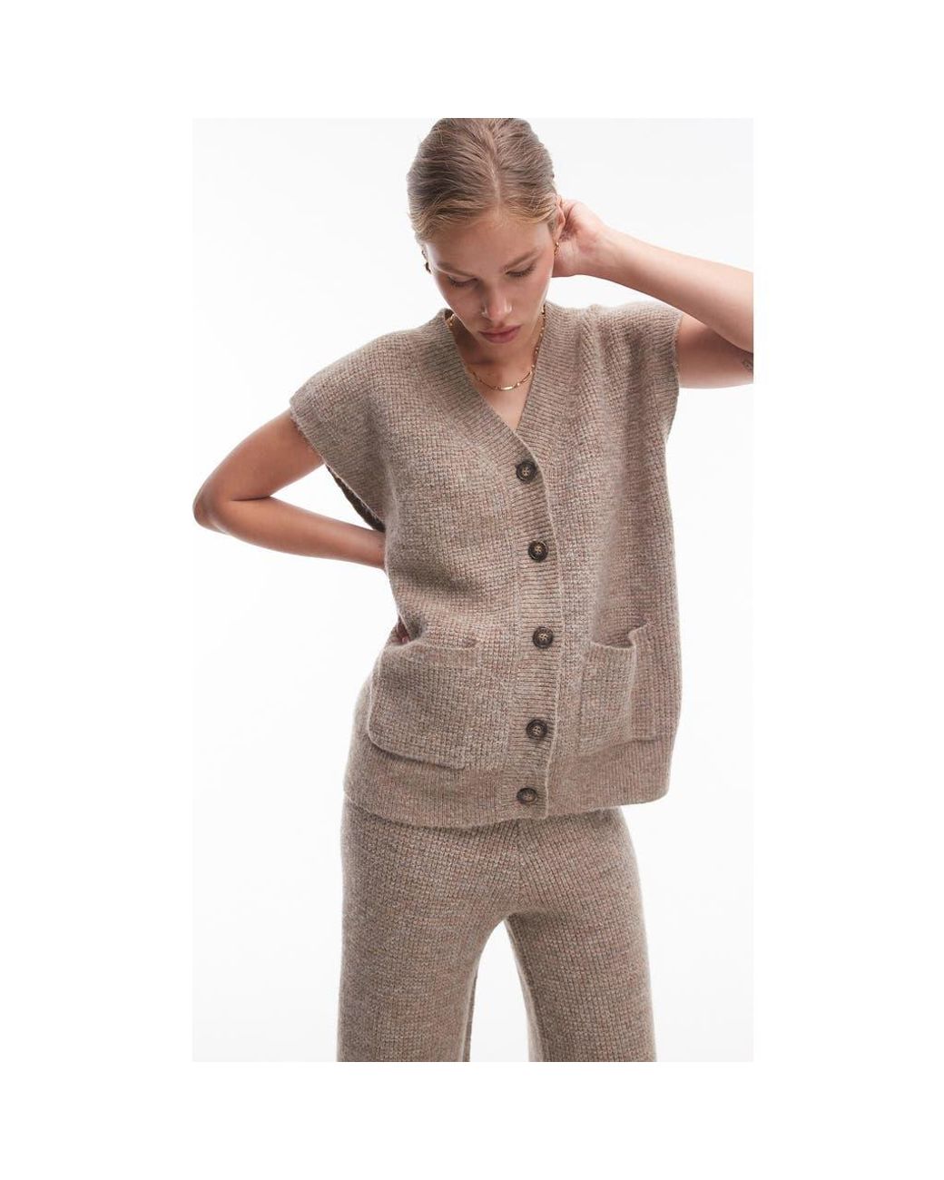 TOPSHOP Thermal Stitch Sweater Vest in Brown | Lyst