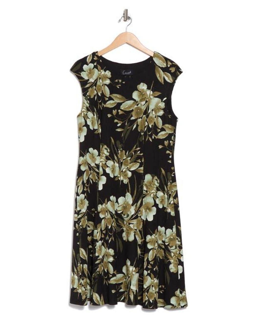 Connected Apparel Cap Sleeve Fit And Flare Dress in Black | Lyst