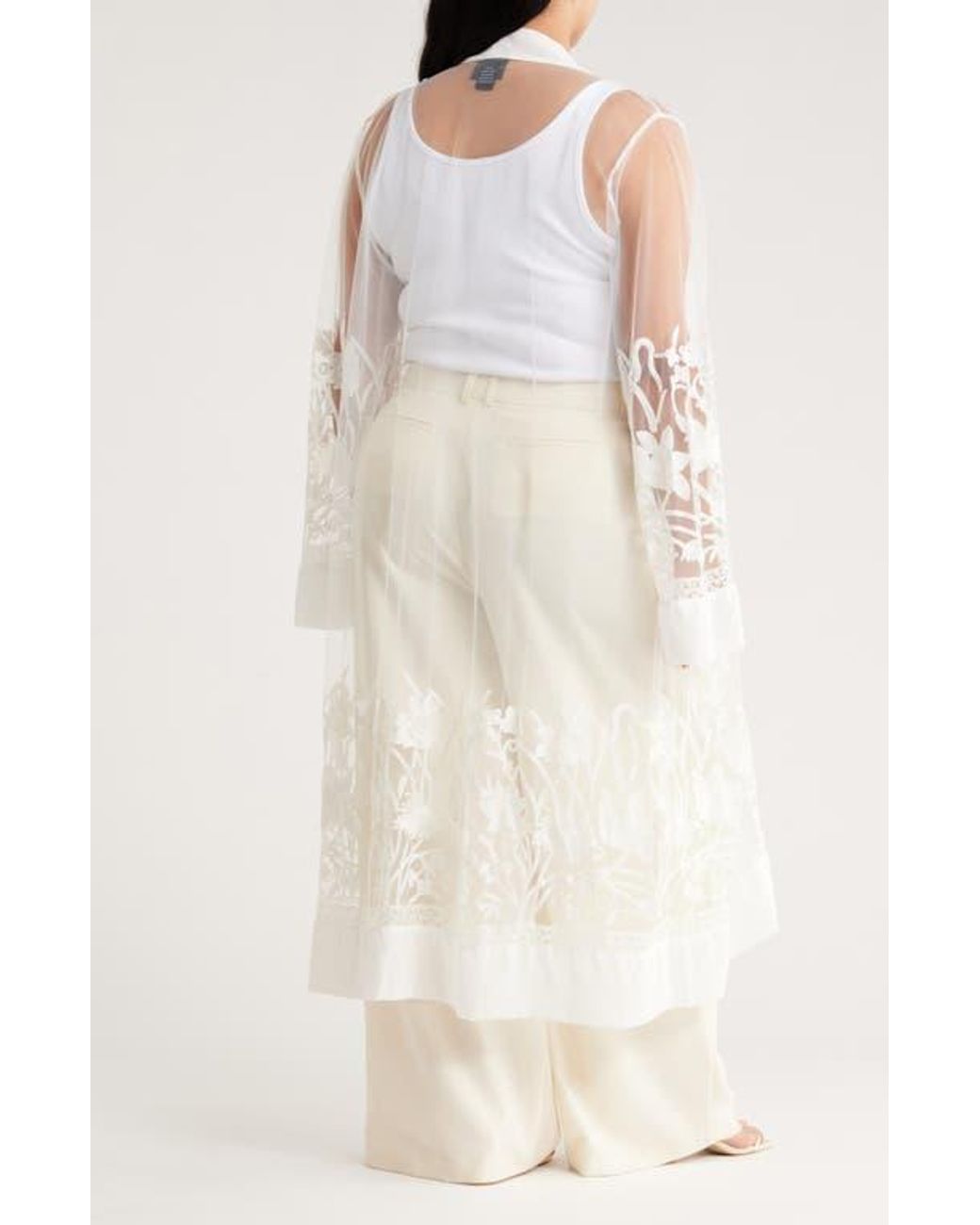 Forgotten Grace Embroidered Long Sleeve Mesh Duster in White | Lyst