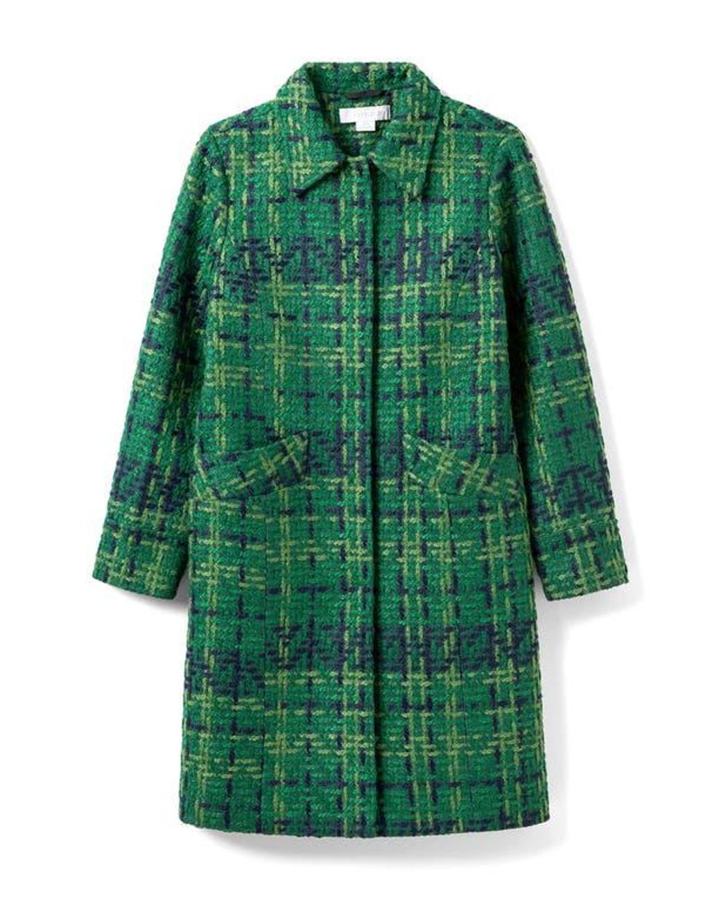 Noize Plaid Tweed Longline Snap-Front Coat in Green | Lyst