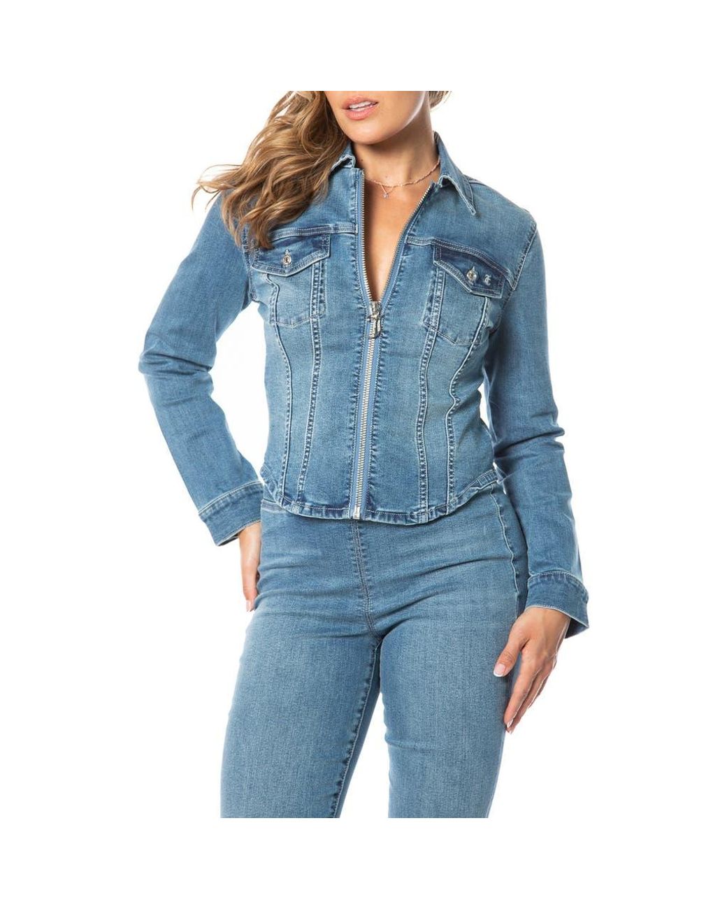 Juicy Couture Corset Style Front Zip Denim Jacket in Blue | Lyst